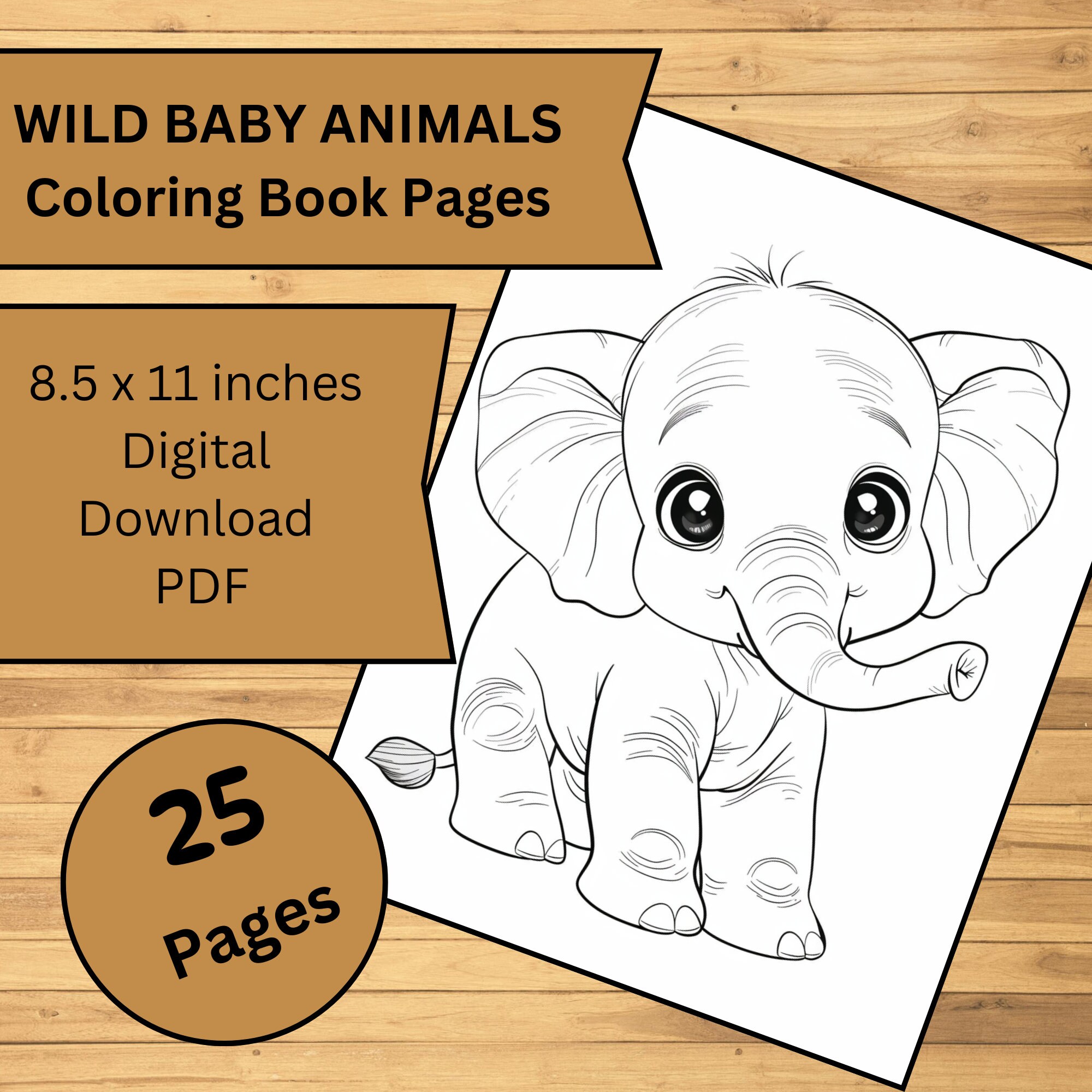 Cute Jungle Safari Wild Baby Animals Coloring Book Pages Vol 1 ...