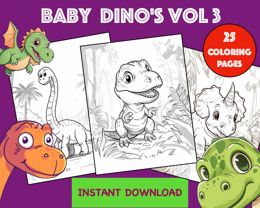 Cute Baby Dinosaur Coloring Book Baby Dino Coloring Pages Vol 3 ...