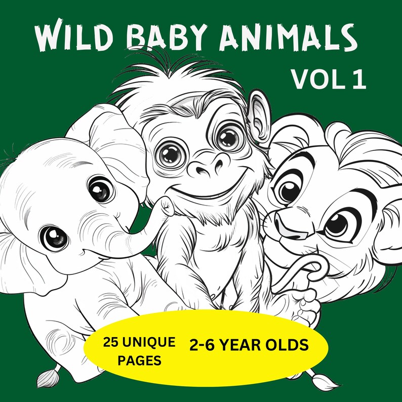 Cute Jungle Safari Wild Baby Animals Coloring Book Pages Vol 1 ...