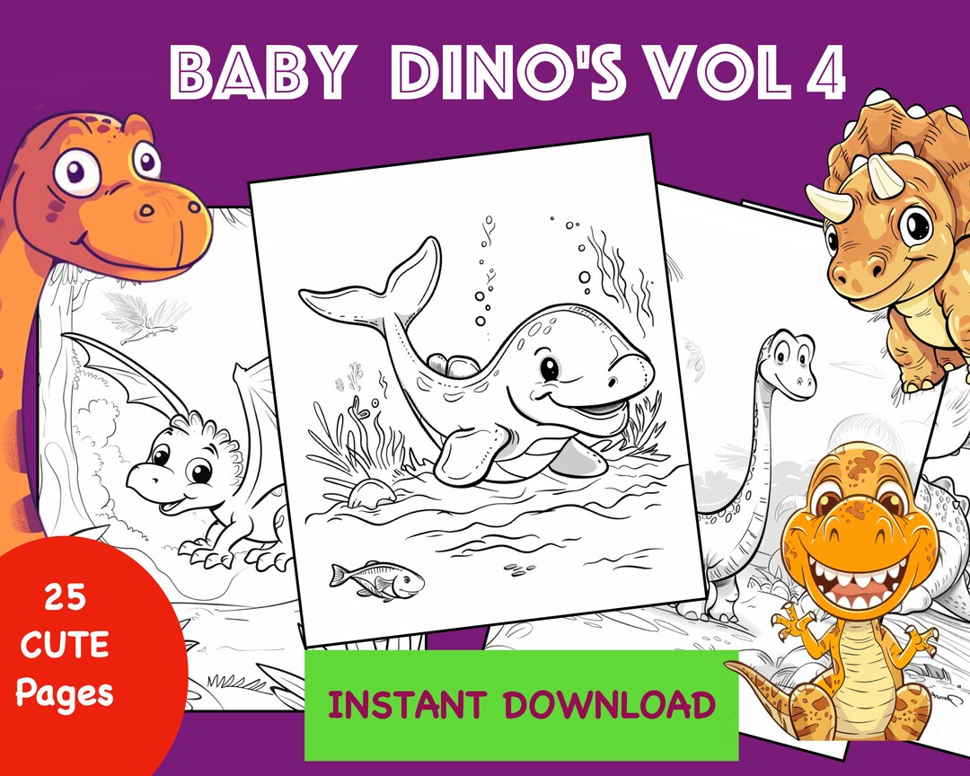 Cute Baby Dinosaur Coloring Book Baby Dino Coloring Pages Vol 4 ...