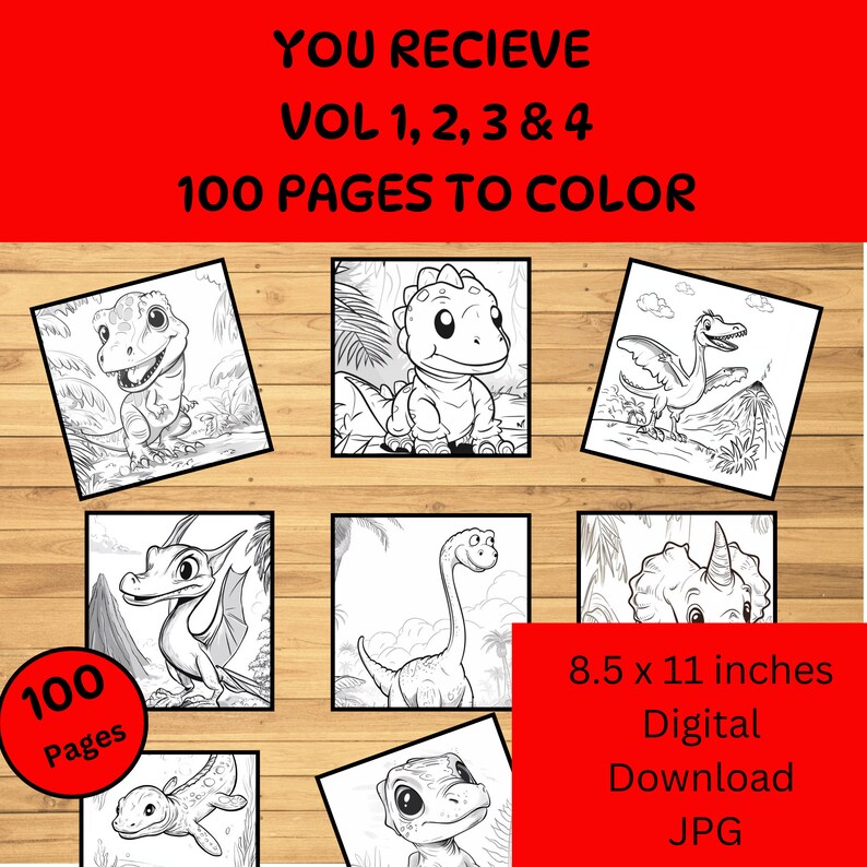 Dinosaur Coloring Pages Book BUNDLE Creative Activity Dinosaur ...