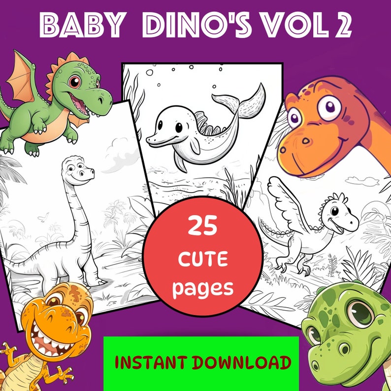 Cute Baby Dinosaur Coloring Book Baby Dino Coloring Pages Vol 2 ...