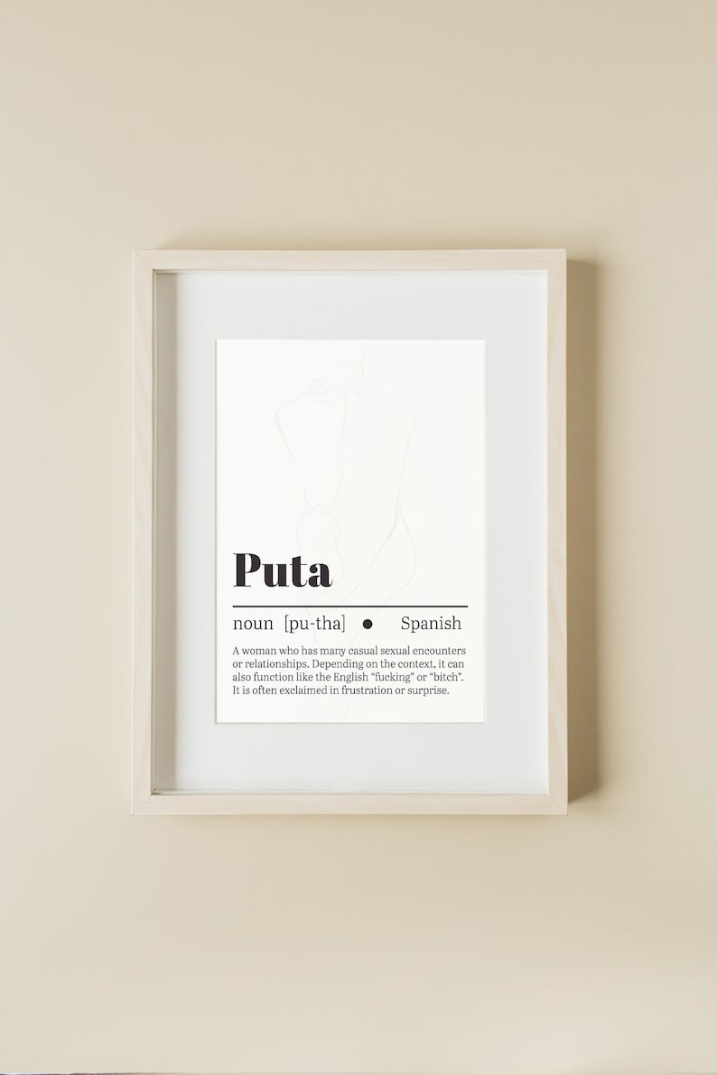 Spanish Word puta Dictionary Definition Digital Poster Printable Wall ...