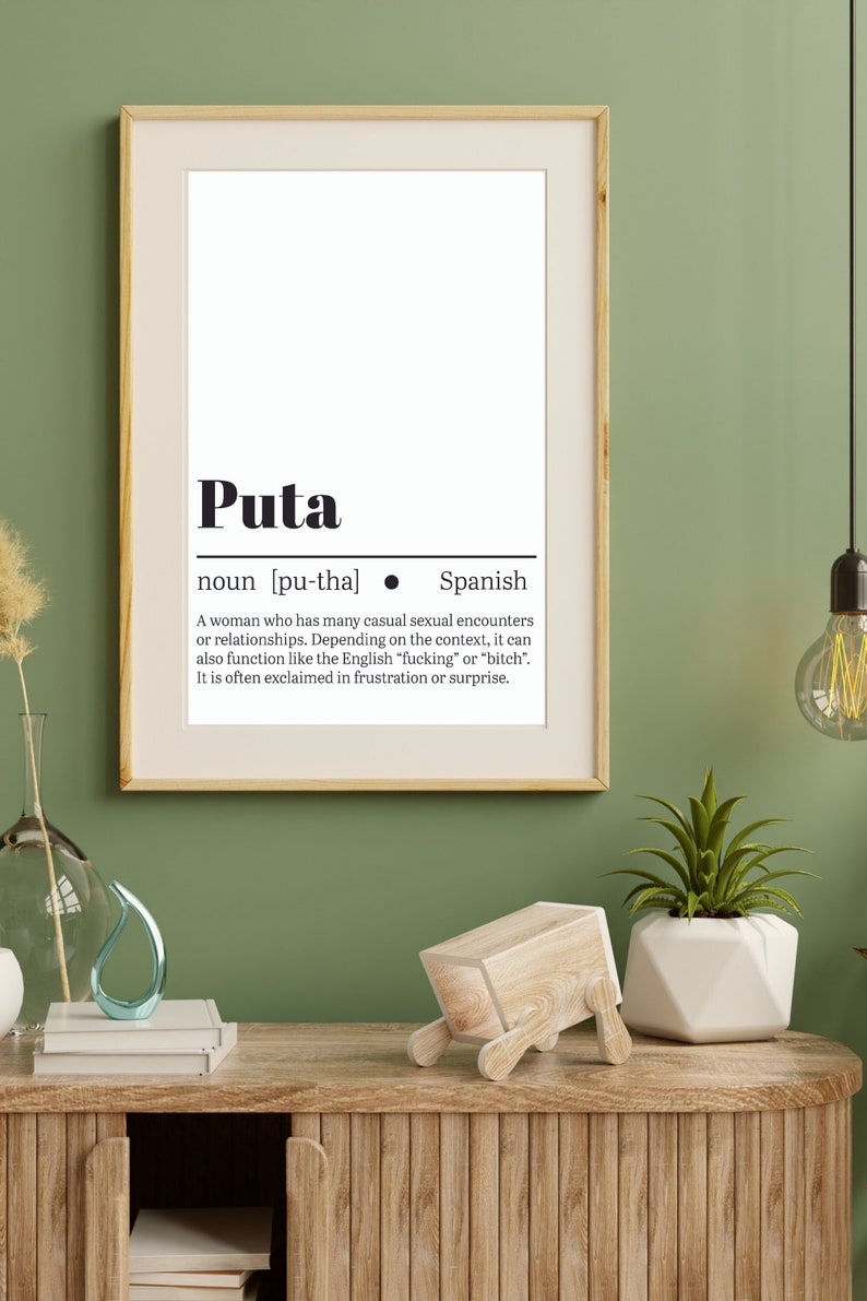 Spanish Word puta Dictionary Definition Digital Poster Printable Wall ...
