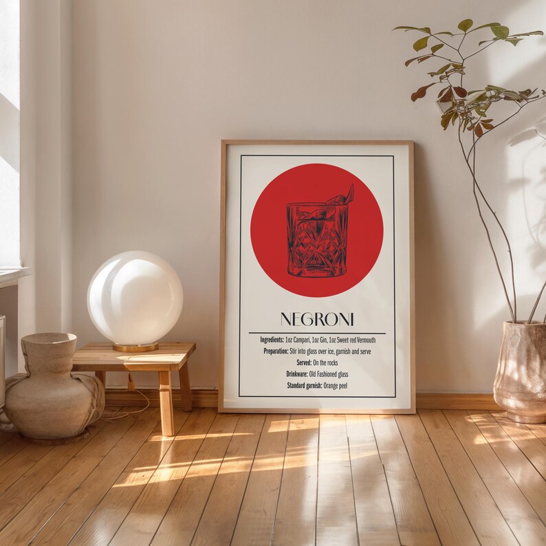 Negroni Recipe Poster - Digital Download Cocktail Bar Decoration - Etsy