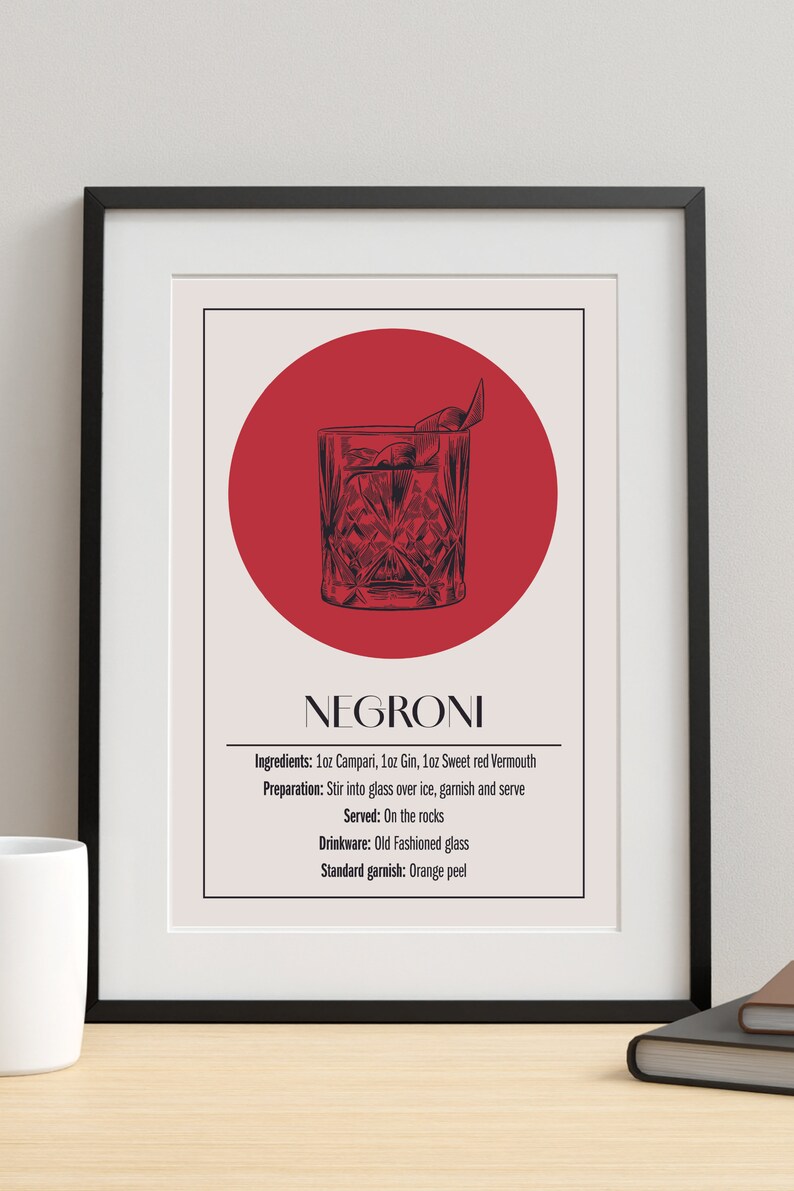 Negroni Recipe Poster Digital Download Cocktail Bar Decoration - Etsy