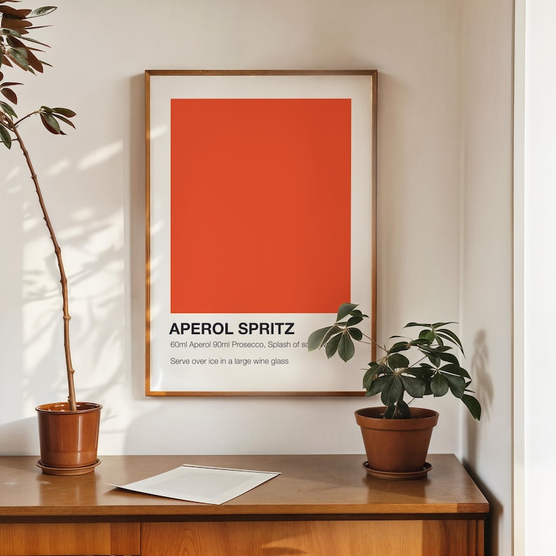 Aperol Spritz Art Print – Minimalist Cocktail Poster, Bar Cart Decor ...