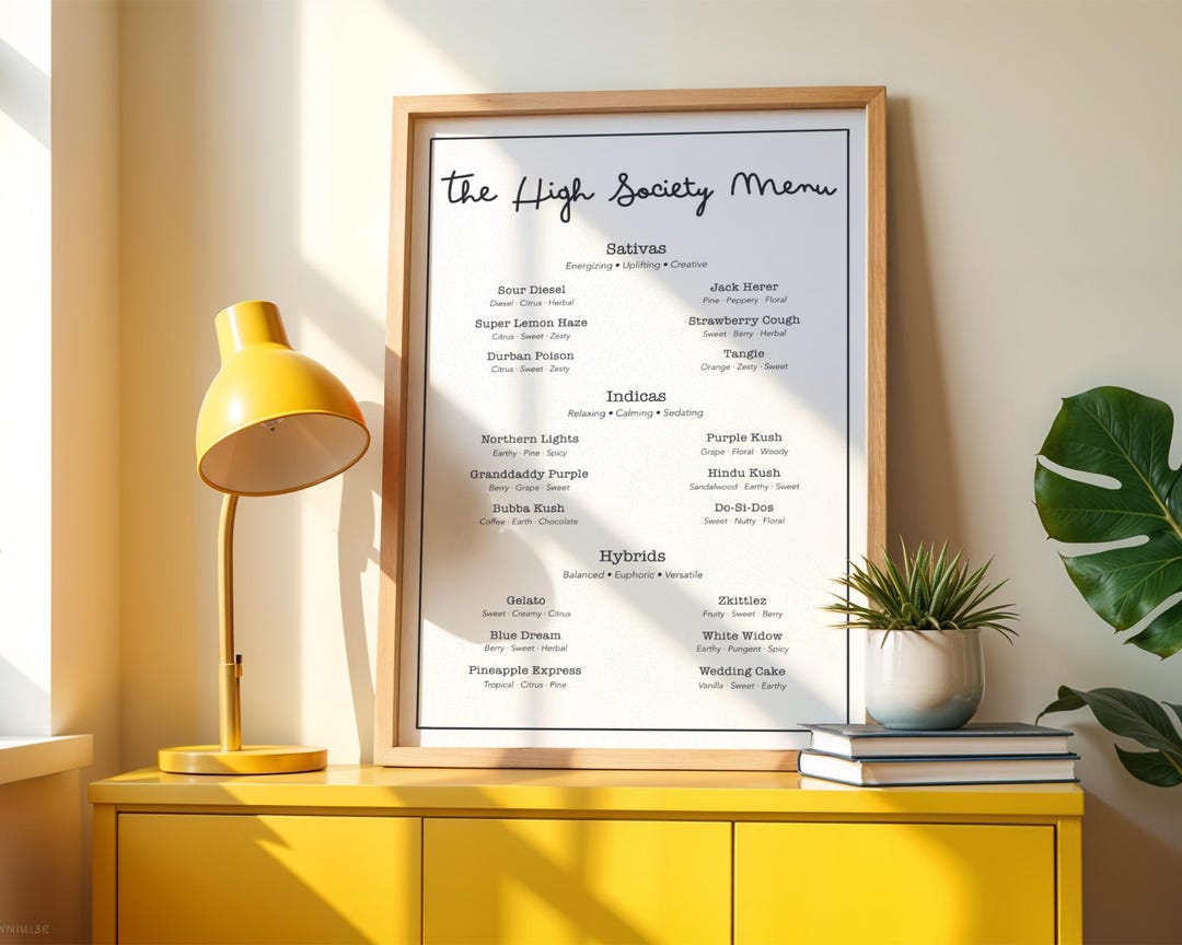The High Society Menu Printable – Cannabis Strain Chart Wall Art ...