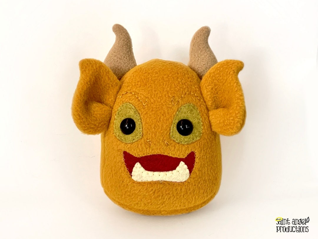 Evil Demon Plushie, Mustard Yellow Stuffed Plush Halloween Horned ...