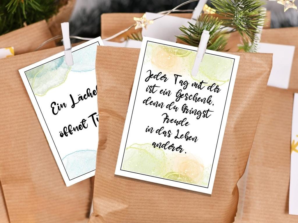 DIY Adventskalender zum Drucken | PDF "motivierende Sprüche" | Adventskarten selber machen | 24 ...