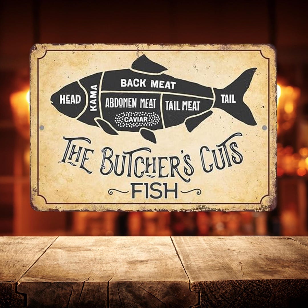 Butcher Fish Seafood Metal Signs, Butcher Print Poster Wall Deco ...