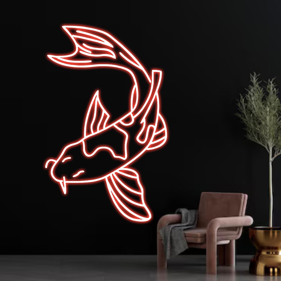 Koi Fish Kanji Neon Sign, Japanese Restaurant Neon Sign Japanese Deco ...