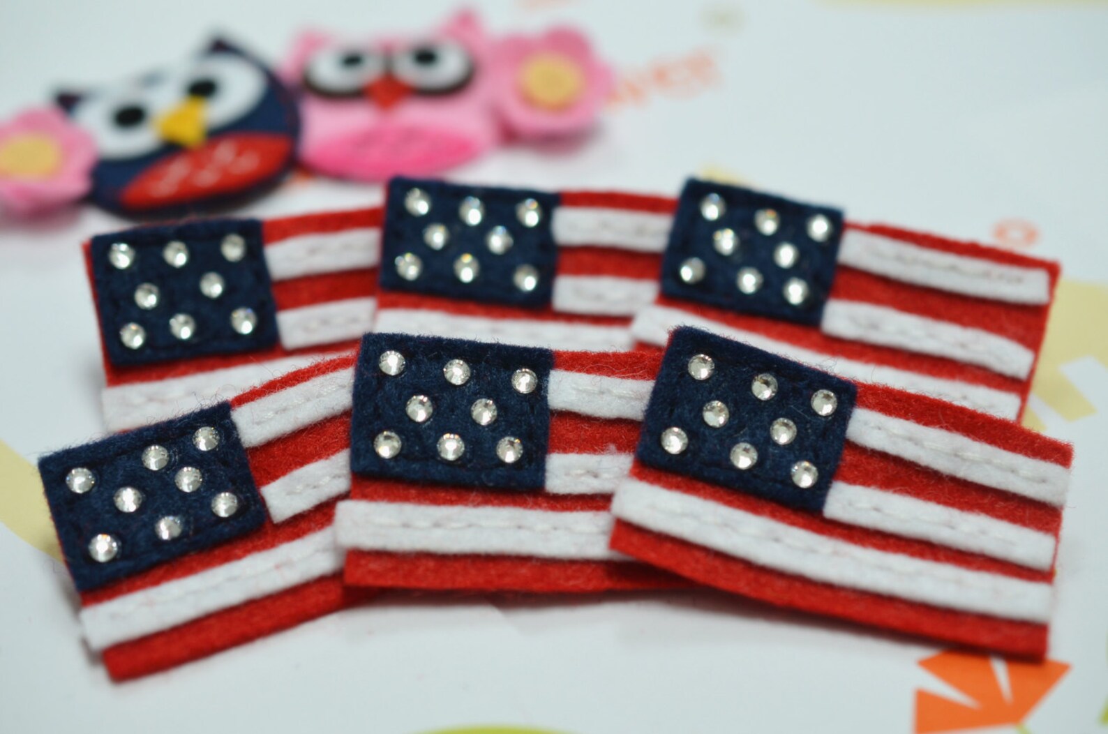 Set of 6pcs Handmade Felt American Flag W/ Swarovski Crystal - Etsy