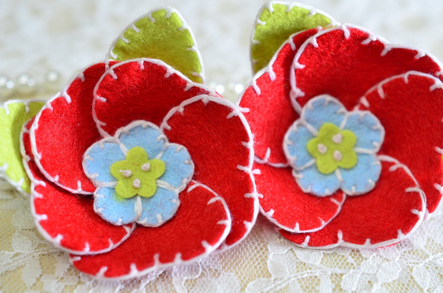 Set of 4pcs Handmade Felt Flower With Leavesdevil Red - Etsy