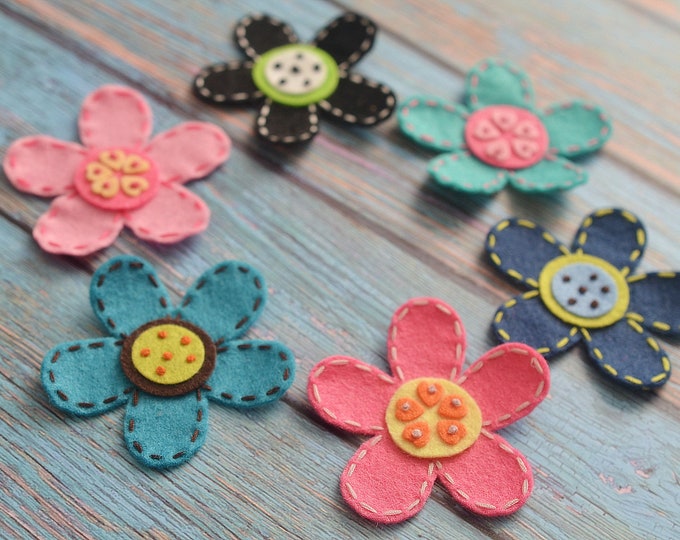New 6pcs Handmade Felt Flowersmix Colors FT2846 - Etsy