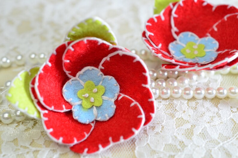 Set of 4pcs Handmade Felt Flower With Leaves--devil Red (FT832) - Etsy