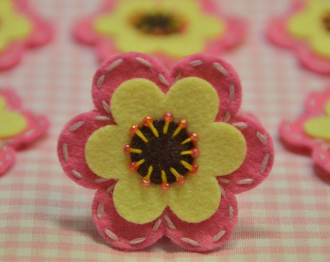 Set of 6pcs Handmade Felt Flower--dark Canation/yellow (FT829) - Etsy