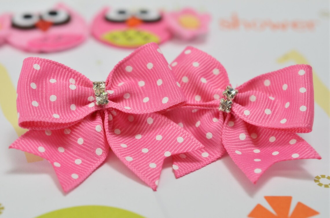Set of 6pcs Handmade Grosgrain Bow With Rhinestonescarnation - Etsy