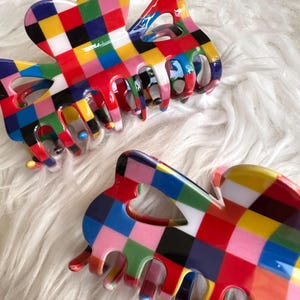 Rainbow Plaid Acrylic Hair Clip | Multicolored High-quality Hair ...