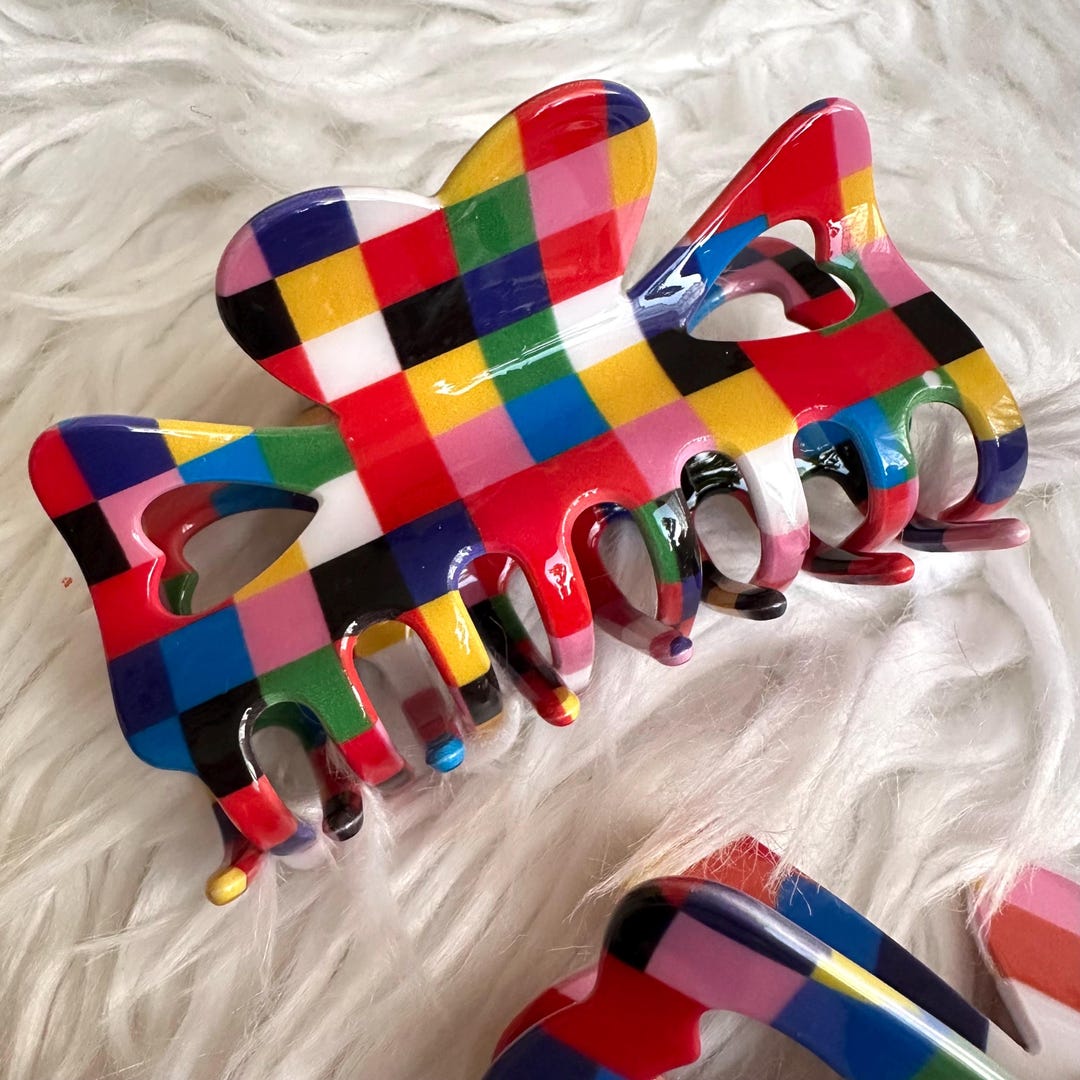 Rainbow Plaid Acrylic Hair Clip | Multicolored High-quality Hair ...