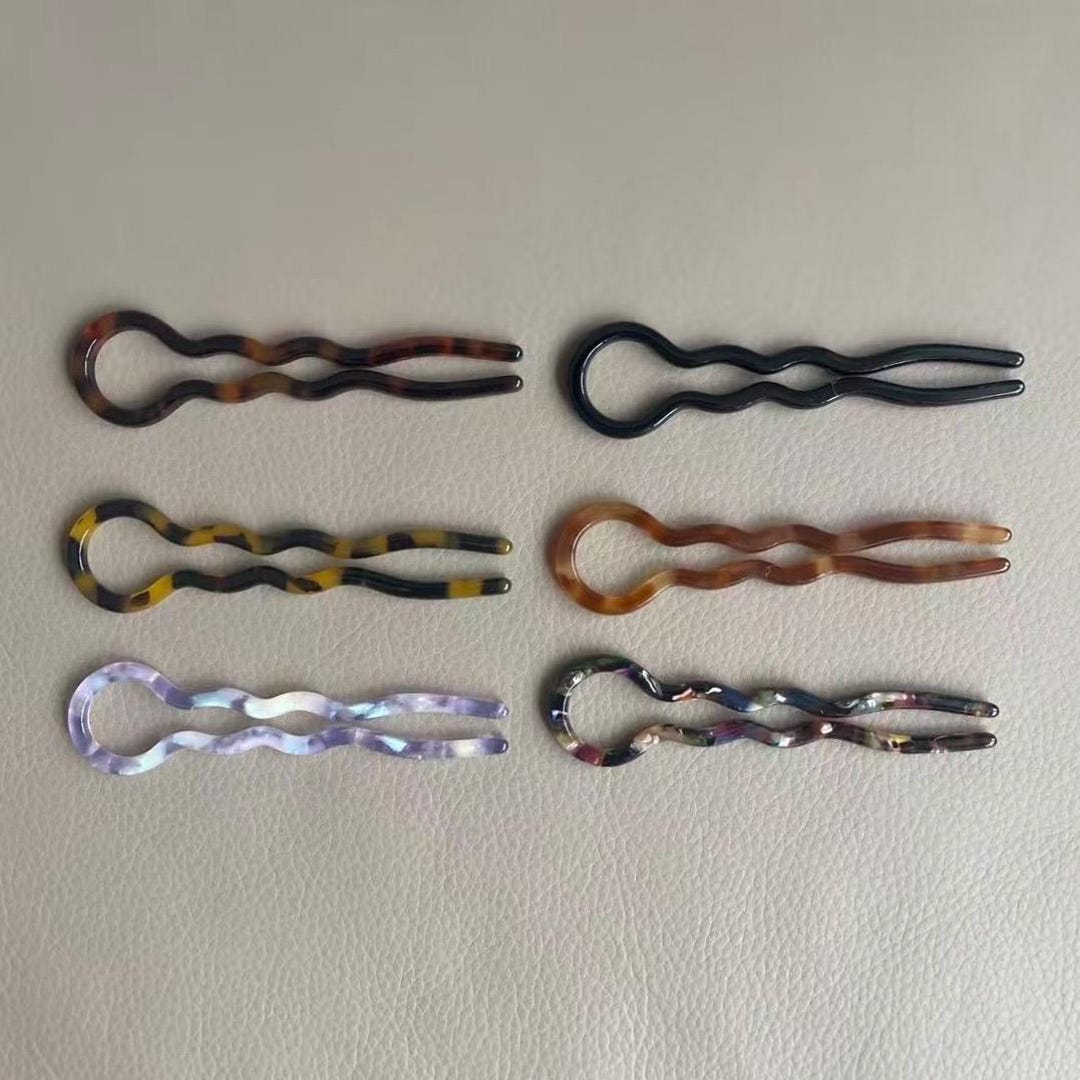 Cellulose Acetate Wave Hair Pin, U Shape Bun Holder, Elegant Updo Hair ...