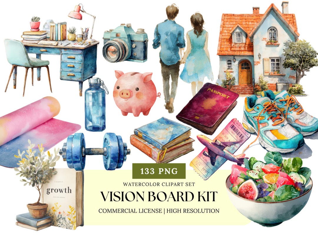 New Year Vision Board Watercolor Clipart Set | Goal Planner ...