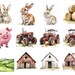 Farm Animal Clipart Set Watercolor Barn Tractor Cow Pig Sheep Chicken ...