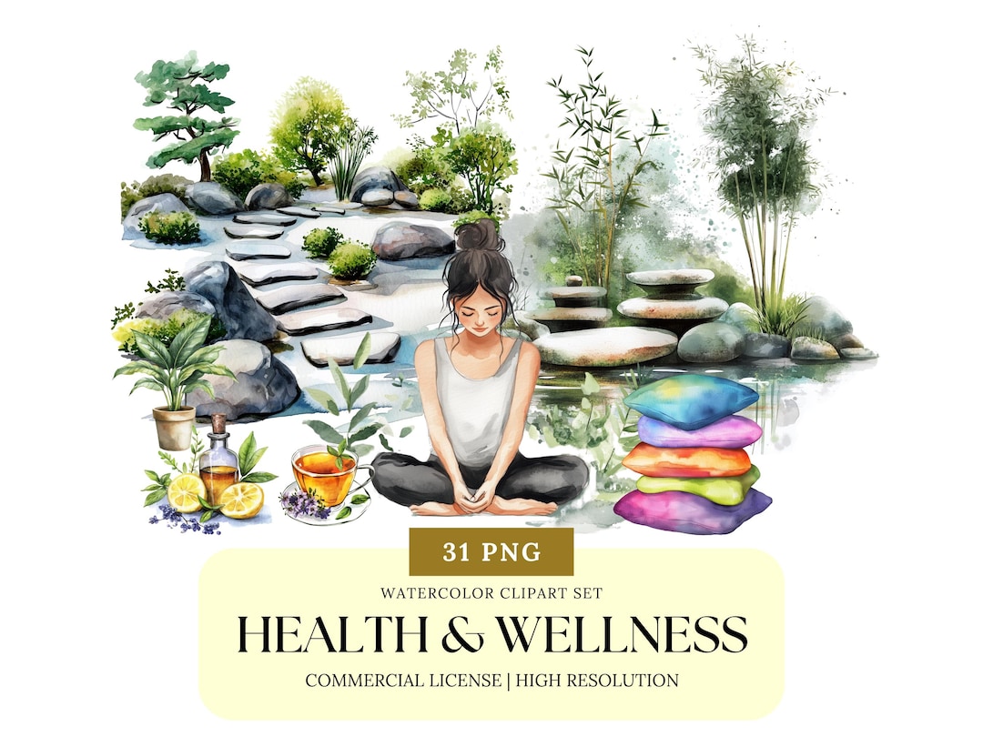 Health and Wellness Clipart Yoga Poses Self Care Herbal Tea Plants ...