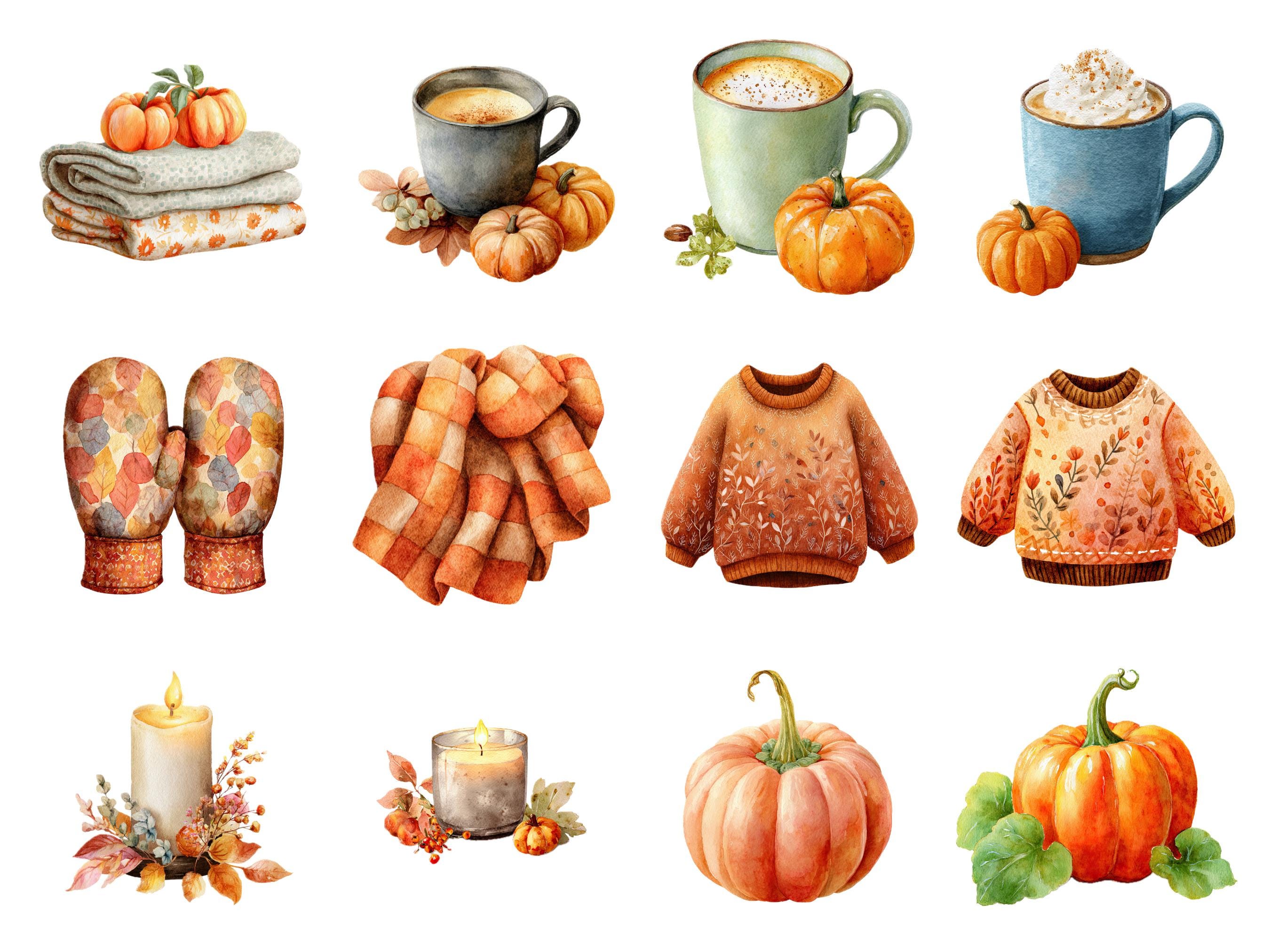 Cozy Autumn Aesthetic Fall Clipart Set Pumpkin Spice Sweater Weather ...