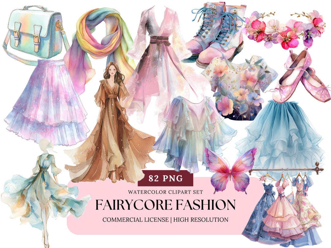 Fairycore Fashion Watercolor Clipart Set Fairycore Outfit PNG Aesthetic ...