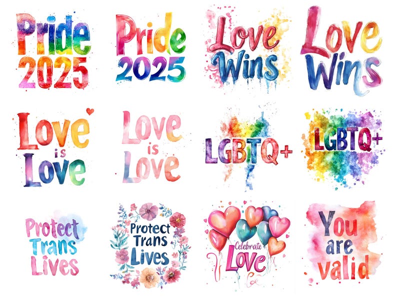 Ultimate Pride Clipart Bundle LGBTQ+ Rainbow Watercolor PNG Stickers ...