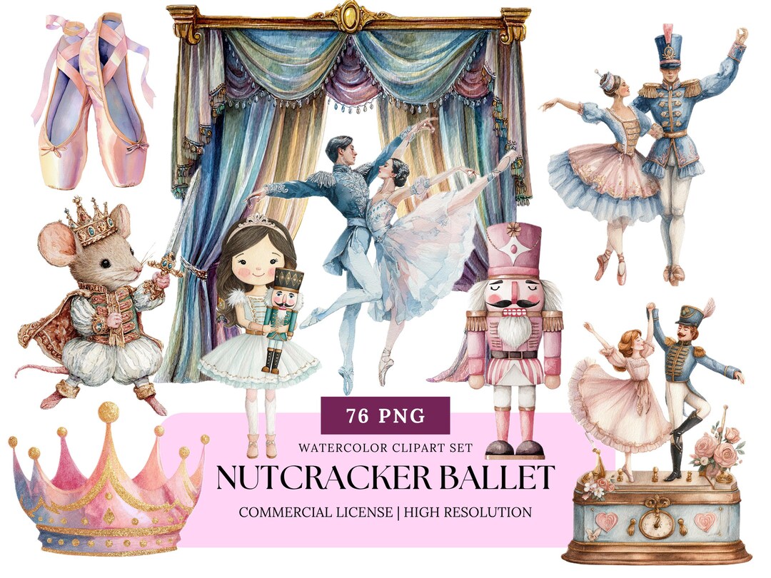 Nutcracker Ballet Watercolor Clipart Set Clara Sugar Plum Fairy ...