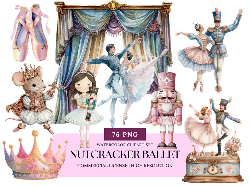 Nutcracker Ballet Watercolor Clipart Set Clara Sugar Plum Fairy ...