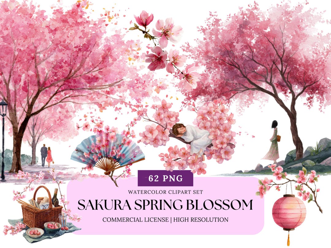Cherry Blossom Watercolor Clipart Sakura Spring Floral Wedding ...