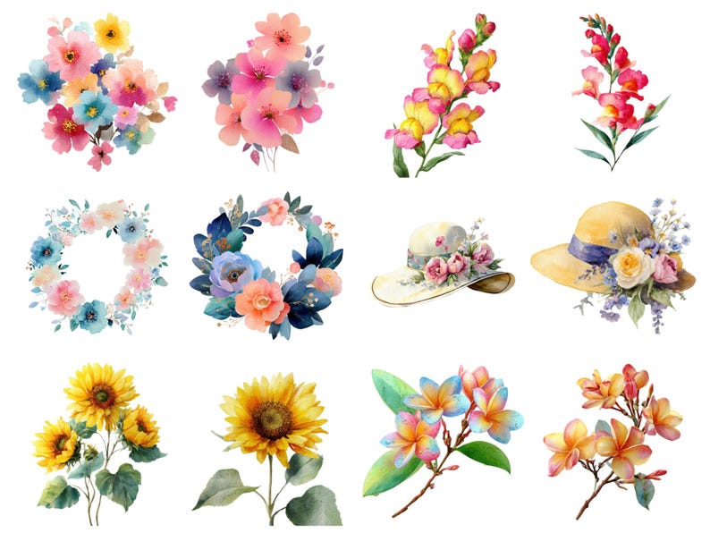 Summer Floral Watercolor Clipart Bundle Sunflower Daisy Bouquet PNG ...