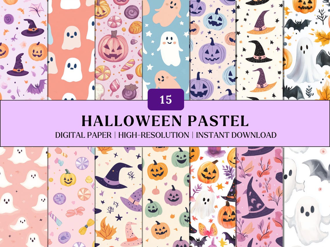 Halloween Pastel Digital Paper Pack Cute Spooky Backgrounds Pastel ...