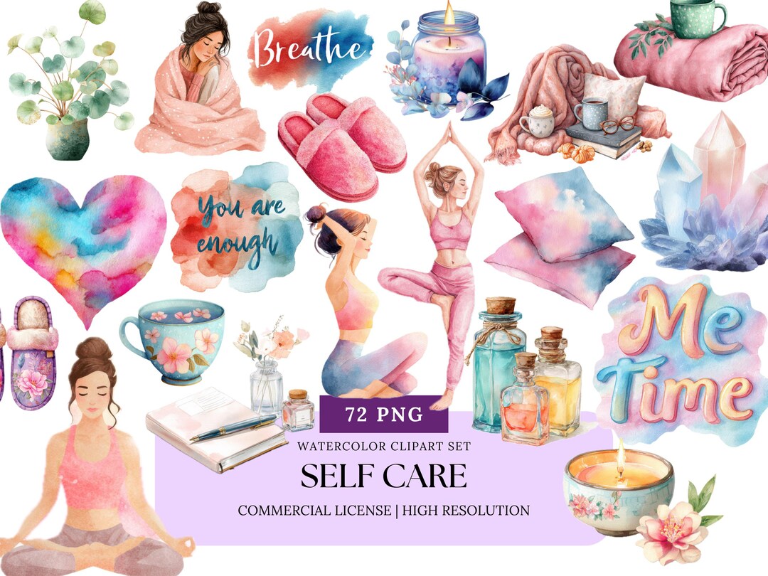 Mental Health Clipart Self Care Watercolor Journaling Stickers ...