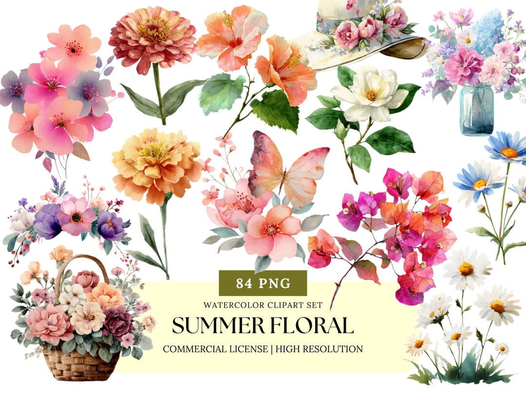 Summer Floral Watercolor Clipart Bundle Sunflower Daisy Bouquet PNG ...
