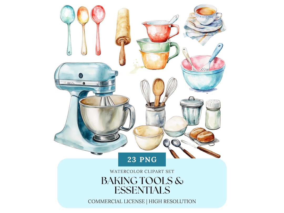Baking Tools Watercolor Clipart Set Kitchen Essentials PNG Mixer ...