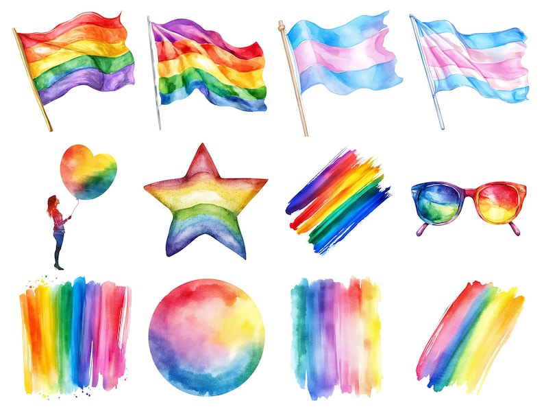 Ultimate Pride Clipart Bundle LGBTQ+ Rainbow Watercolor PNG Stickers ...