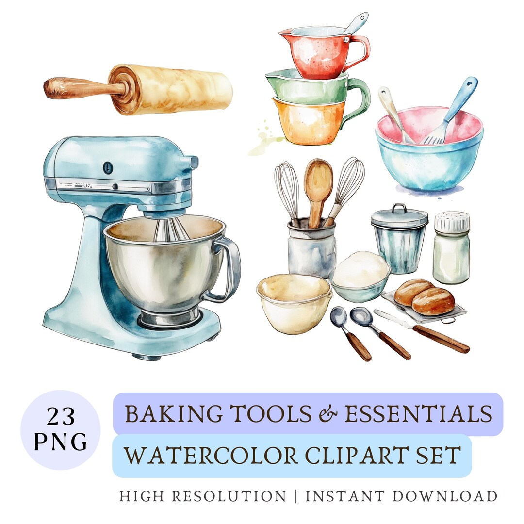 Baking Tools Clipart Set | Watercolor Kitchen Essentials | Whisk ...