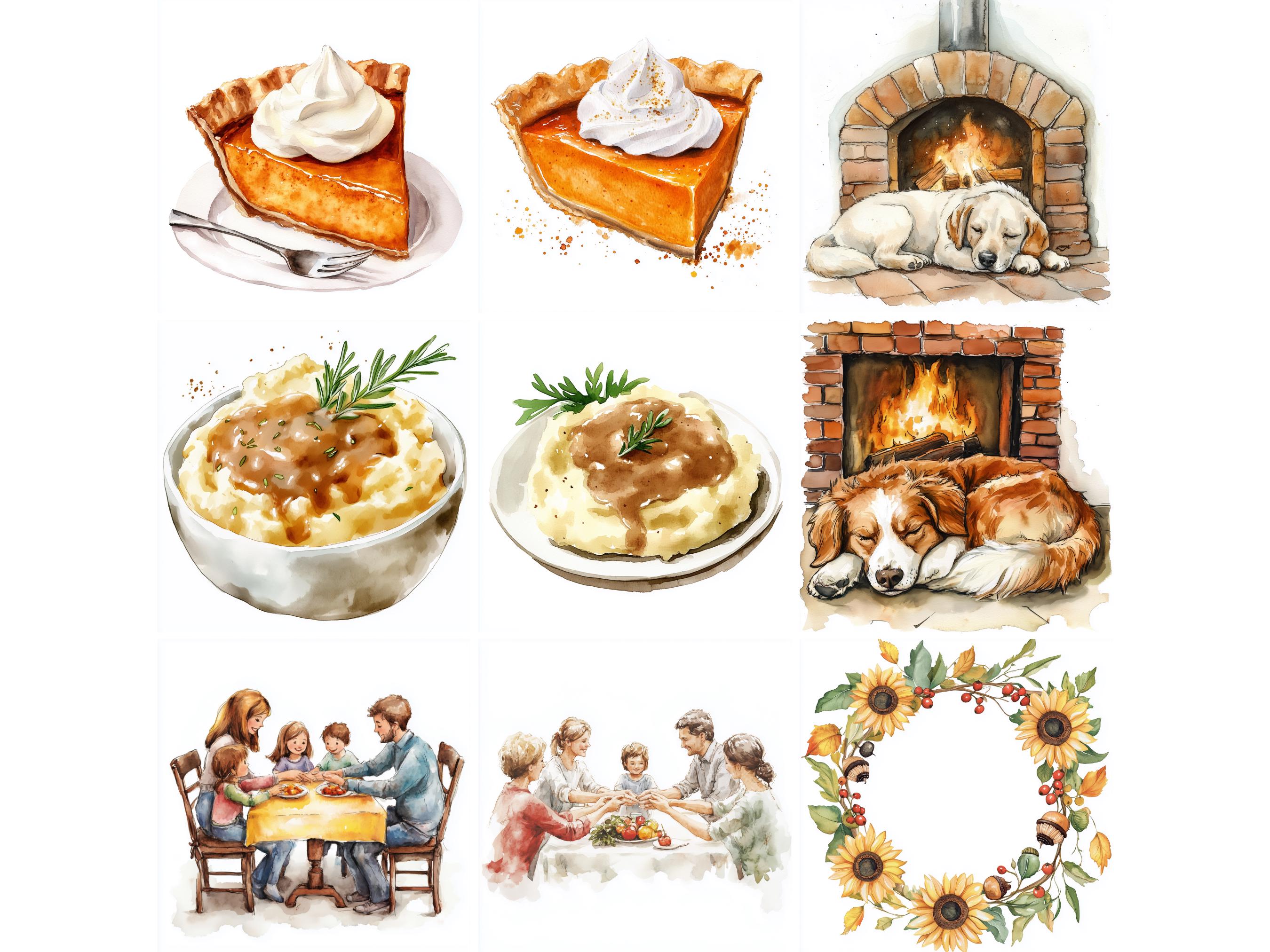 Rustic Farmhouse Thanksgiving Clipart Watercolor Fall Harvest Food Cozy ...