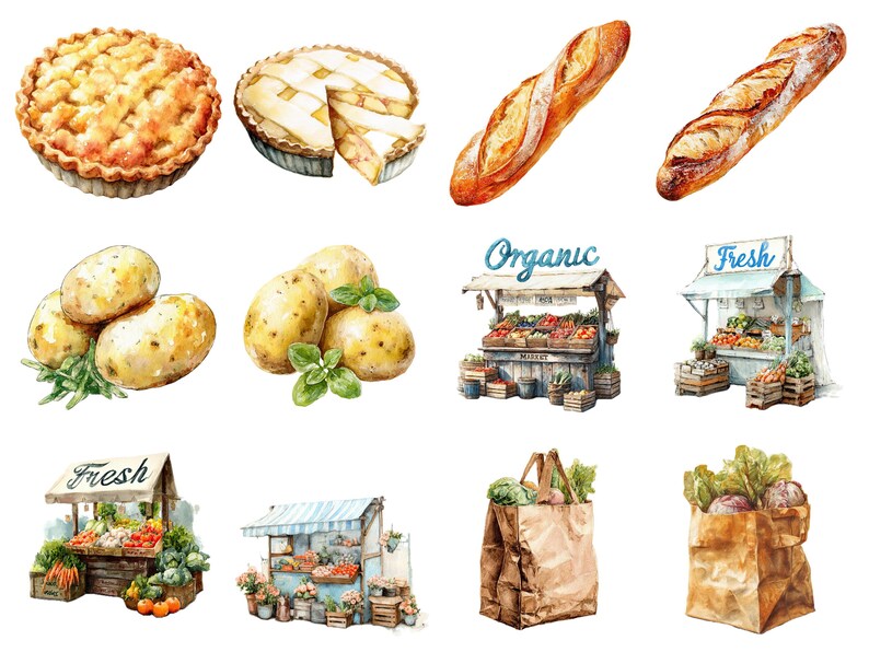 Farmer’s Market Watercolor Clipart Set Fresh Produce Food Stand Local ...