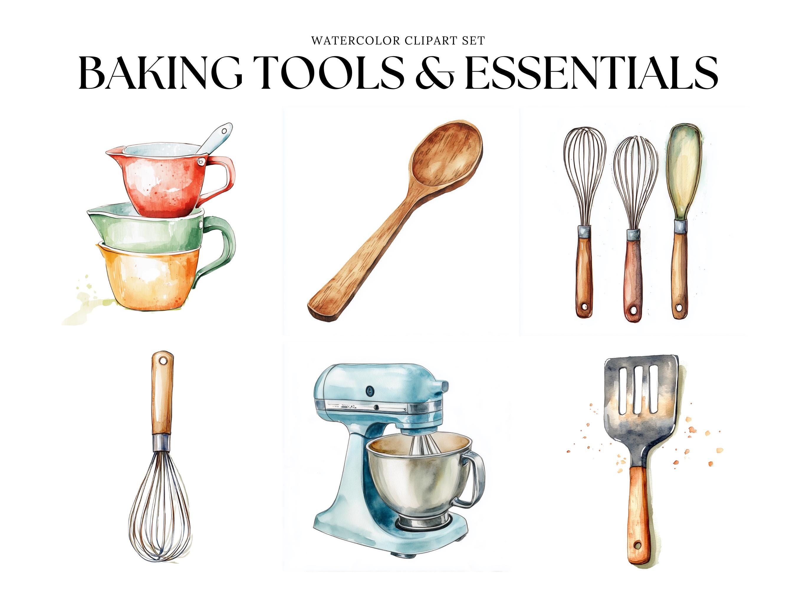 Baking Tools Watercolor Clipart Set Kitchen Essentials PNG Mixer ...