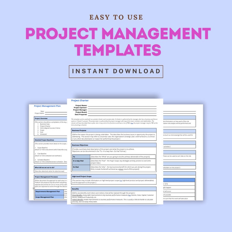 Project Management Templates Bundle Project Charter Risk Scope Change ...