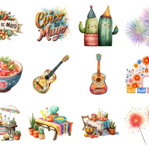 Cinco De Mayo Fiesta Watercolor Clipart | Mexican Party Decor, Food ...