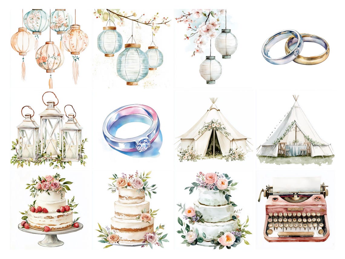 Rustic Wedding Watercolor Clipart Boho Country Woodland Fairy Lights ...