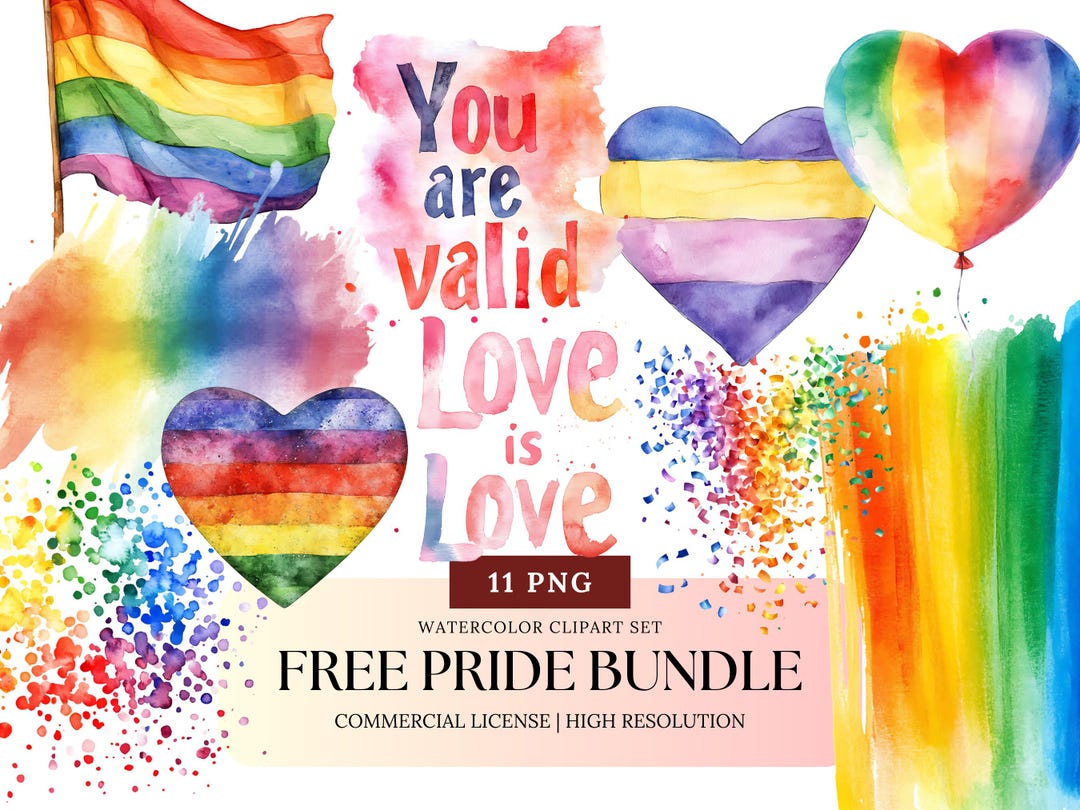 Free Pride Clipart Bundle LGBTQ Rainbow Sticker PNG Love is Love Quotes ...