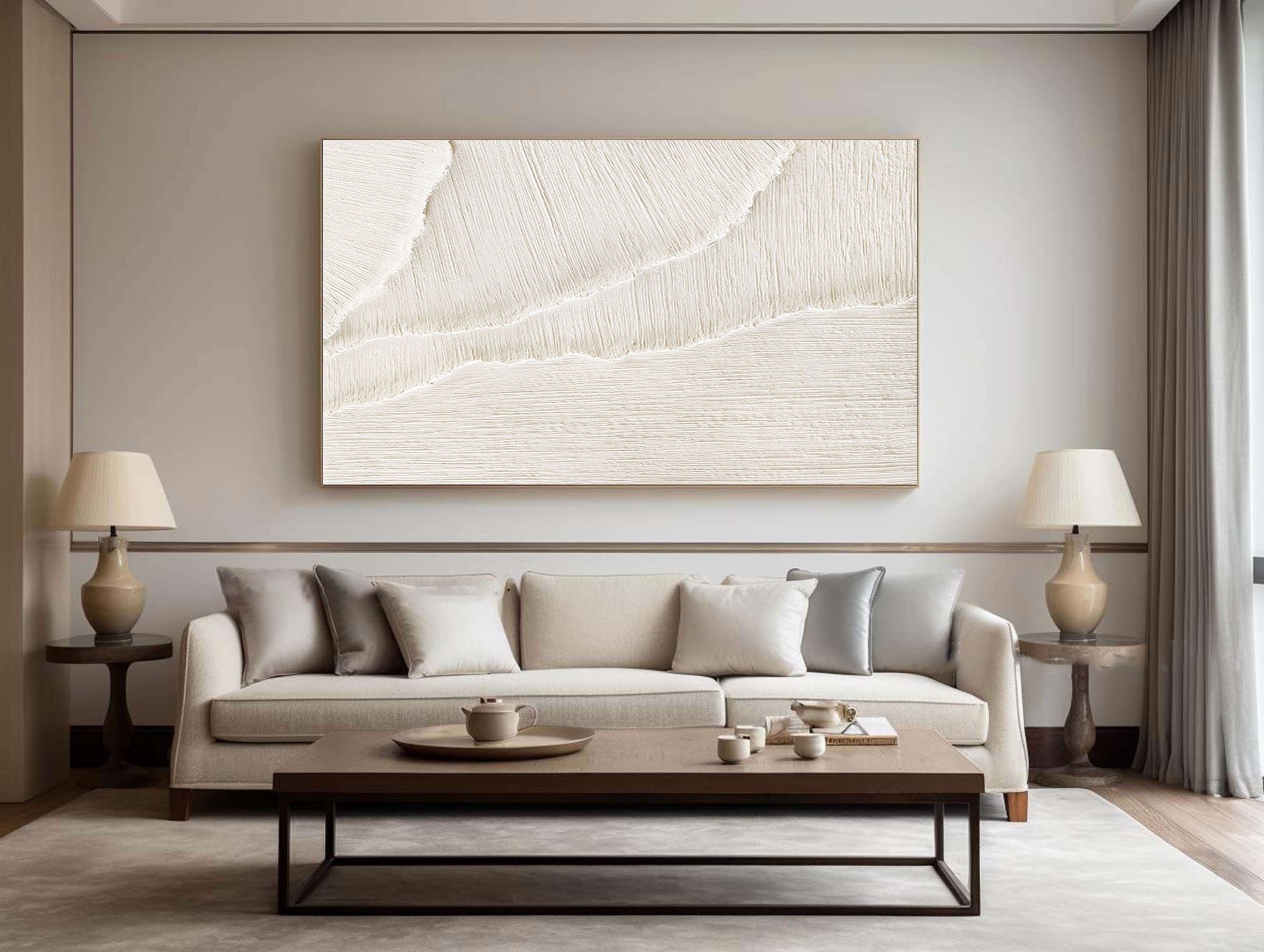 Large White Abstract Wall Art White 3D Texture Painting White Plaster ...