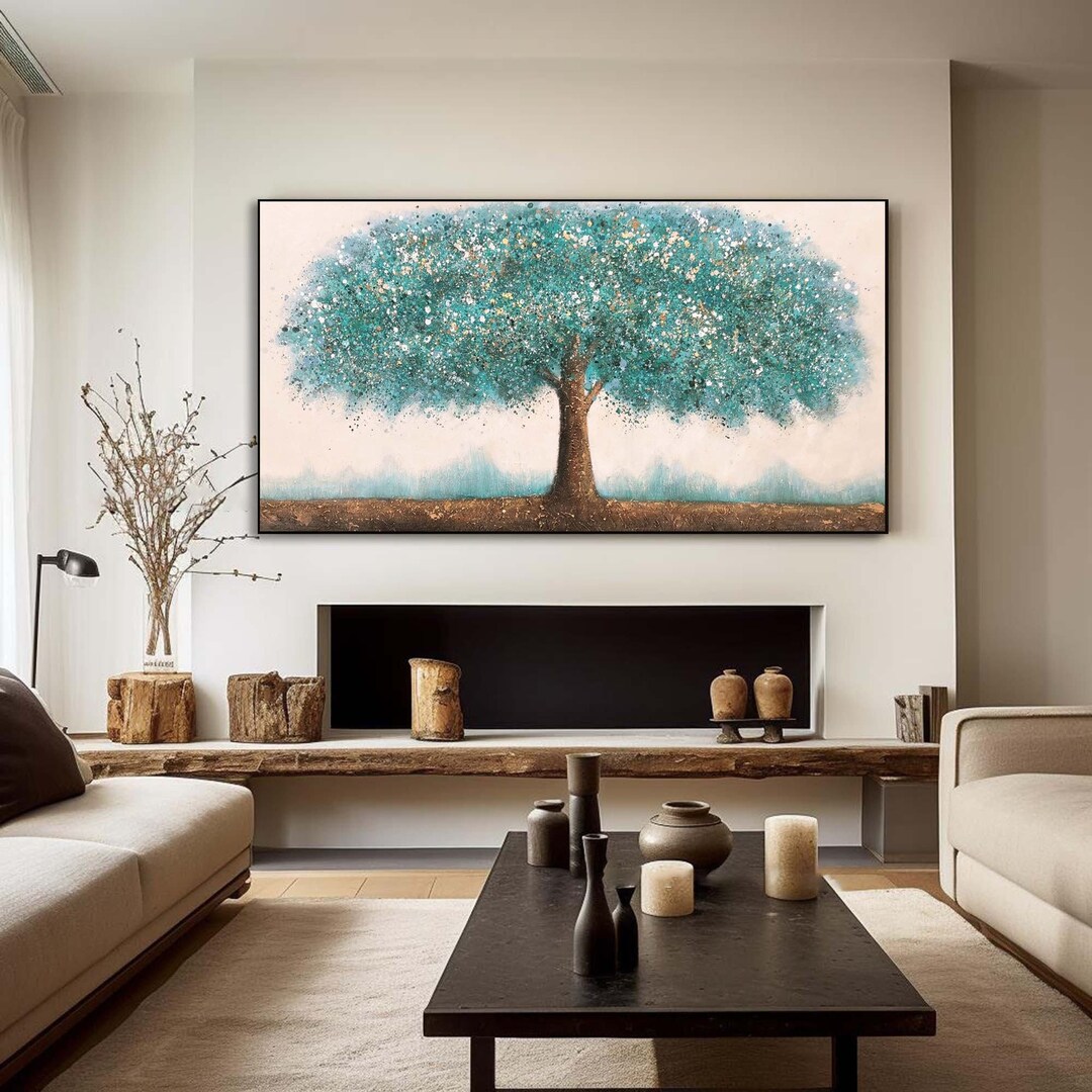 Blue Abstract Tree Painting Tree of Life Painting on Canvas Blue 3D ...
